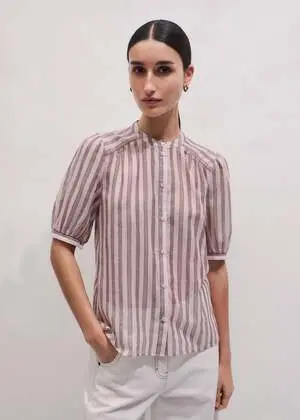 ME+EM Striped Tie Blouse - Pink Multi