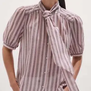 ME+EM Striped Tie Blouse - Pink Multi