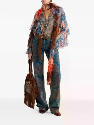 Etro Floral Print Silk Blouse With Ruffled Trims