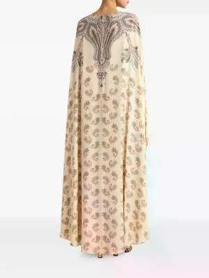 Etro Placed Print Silk Cape Dress