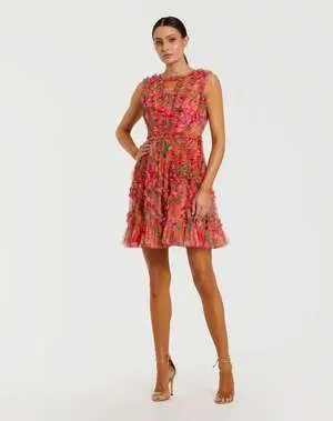 Mac Duggal Floral Print Ruffled Mini Dress