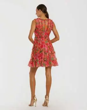 Mac Duggal Floral Print Ruffled Mini Dress
