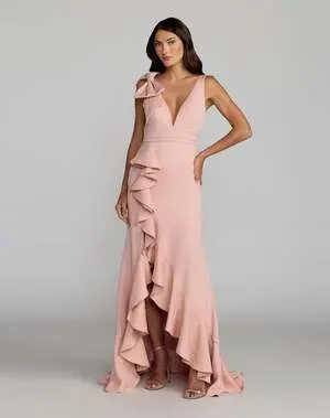 Mac Duggal Ruffled Trumpet Gown With Statement Bow - Pink