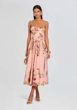 Hemant & Nandita Ayla Corseted Midi Dress - Peach