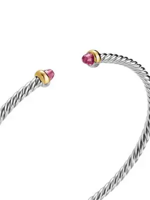 David Yurman Sterling And 14k Yellow Gold Pink Tourmaline Micro Cable Flex® Bracelet