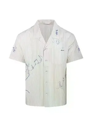 DUNST Striped Embroidered Shirt - Neutrals