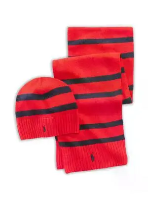 Polo Ralph Lauren Striped Beanie And Scarf Set - Red