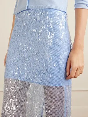 Veronica Beard Allora Sequined Chiffon Midi Skirt - Blue