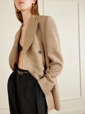 Dolce & Gabbana Double-breasted Oversized Woven Blazer - Neutrals
