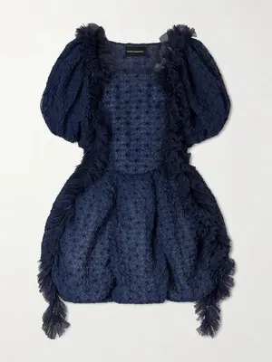 PAULINE DUJANCOURT Flower Smocked Recycled-organza Mini Dress - Blue