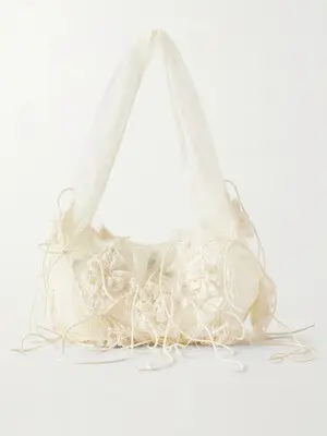 PAULINE DUJANCOURT Diamond Lace-trimmed Crocheted Shoulder Bag - Neutrals