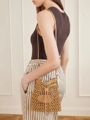 TOD'S Ebl Mini Woven Raffia Bucket Bag - Brown