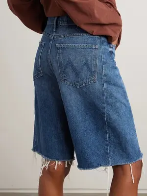 MOTHER The Half Pipe Bermuda Frayed Denim Shorts - Blue