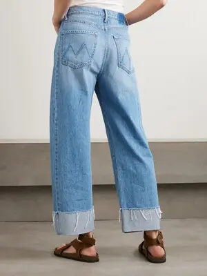 MOTHER The Half Pipe Ankle Cuff Fray High-rise Wide-leg Jeans - Blue