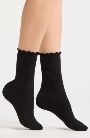 Nordstrom Lettuce Edge Quarter Crew Socks - Black