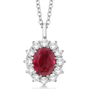 ALLUREZ Oval Pendant Necklace 14k - White Gold/red