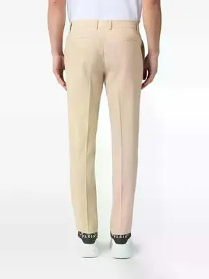 Philipp Plein Flat Front Pinstripe Trousers With Lettering Detail