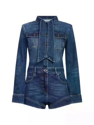 SELF-PORTRAIT Pussy-bow Playsuit - Blue