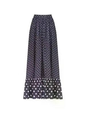 TOCCIN Polka-dot Tiered Maxi Skirt - Blue