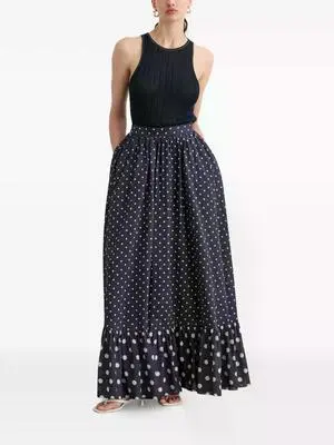 TOCCIN Polka-dot Tiered Maxi Skirt - Blue