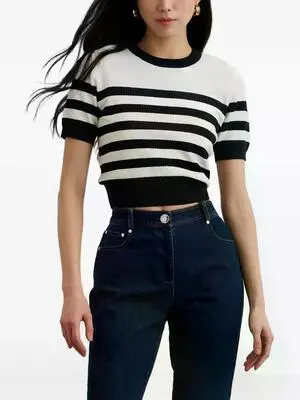 TOCCIN Striped Short Sleeve Sweater