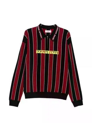 Martine Rose Striped Zip Polo Shirt - Black