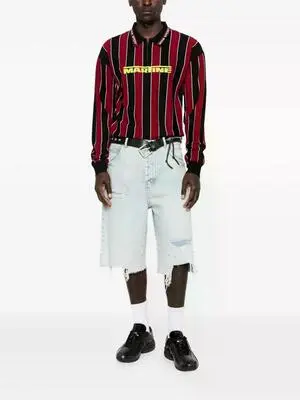 Martine Rose Striped Zip Polo Shirt - Black