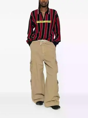 Martine Rose Striped Zip Polo Shirt - Black