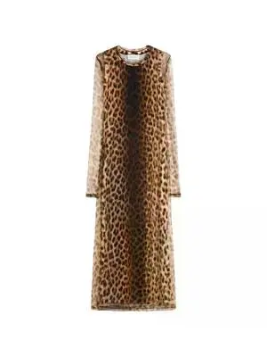 Sportmax Leopard Print Long Sleeve Dress - Neutrals