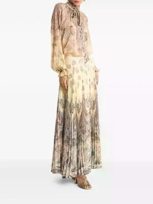 Etro Pleated Maxi Skirt With Placed Print - Neutrals