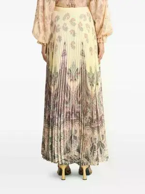 Etro Pleated Maxi Skirt With Placed Print - Neutrals