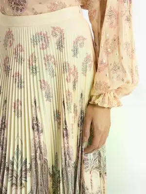 Etro Pleated Maxi Skirt With Placed Print - Neutrals