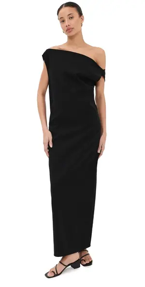 Co Draped Midi Dress With Off-the-shoulder Neckline