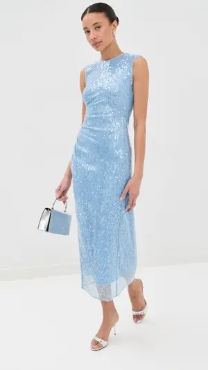 Veronica Beard Kimberly Sequined Midi Dress - Blue Jay