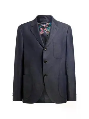 Etro Chevron Single-breasted Linen Jacket - Blue