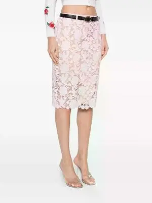 SELF-PORTRAIT Floral Lace Belted Midi Skirt