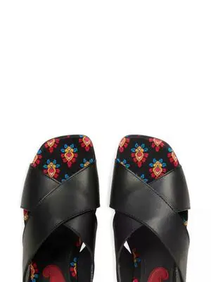 Etro Low Leather Sandals With Crossover Detail - Black