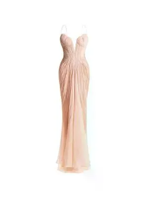 MARIA LUCIA HOHAN Cecilia Heart Neckline Draped Dress - Neutrals