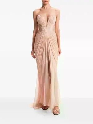 MARIA LUCIA HOHAN Cecilia Heart Neckline Draped Dress - Neutrals