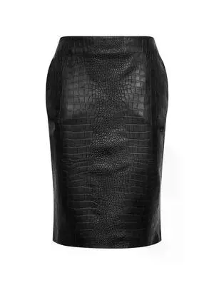 Alex Perry Crocodile-embossed Leather Midi Skirt
