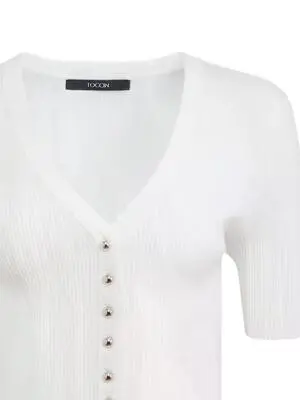TOCCIN Charity Button-down V-neck Short-sleeve Top