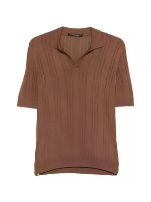 Tagliatore Ribbed V-neck T-shirt - Brown