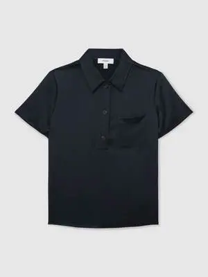 REISS Silk Short-sleeve Shirt - Navy