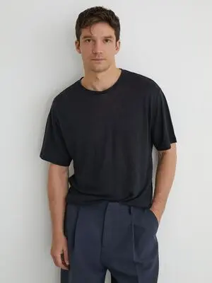 REISS Langley Linen Relaxed-fit Crew-neck T-shirt - Navy