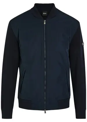 BOSS Quilted Knit Cotton And Shell Jacket - Navy