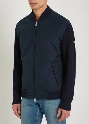 BOSS Quilted Knit Cotton And Shell Jacket - Navy