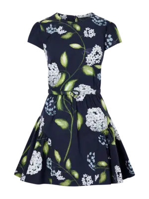Oscar De La Renta Belted Tiered Floral-Print Mini Dress Blue