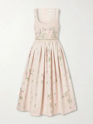 Erdem Floral-embroidered Cotton-faille Midi Dress