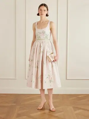 Erdem Floral-embroidered Cotton-faille Midi Dress