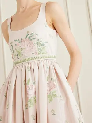 Erdem Floral-embroidered Cotton-faille Midi Dress